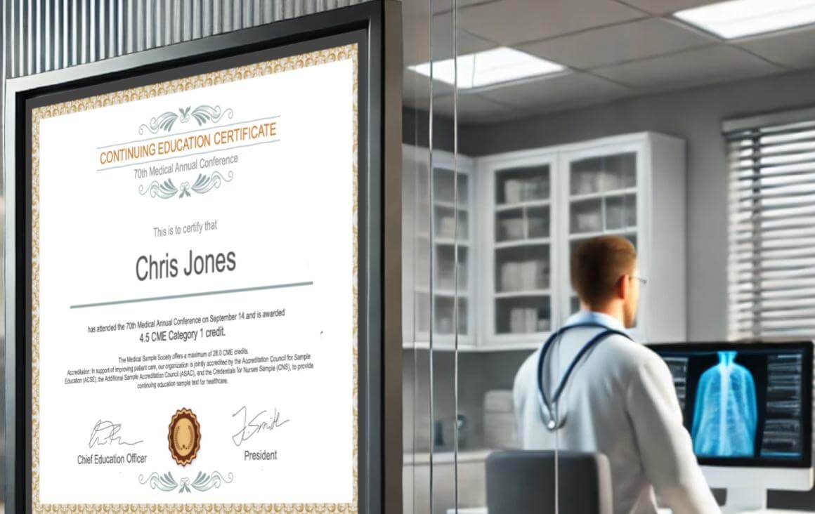 CME CE Credit Certificate on Wall - Event Technology by ATIV Software